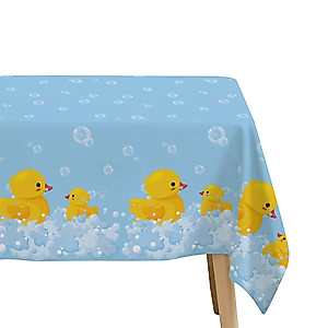 APOWBLS Rubber Duck Party Decorations Tablecloth - Disposable Duck Party Supplies Table Cover, Bubble Bath Rubber Duck Theme Table Cloth for Birthday Baby Shower - 3 Pack (54in x 108in)