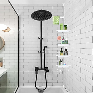 Gigecor Bathroom Shower Corner Caddy Tension Pole, Corner Shower Caddy, 4-Tier Adjustable Corner Shower Shelf, Floor to Ceiling Storage Rack Organizer Holder, Bathroom Space Saving Storage Rack