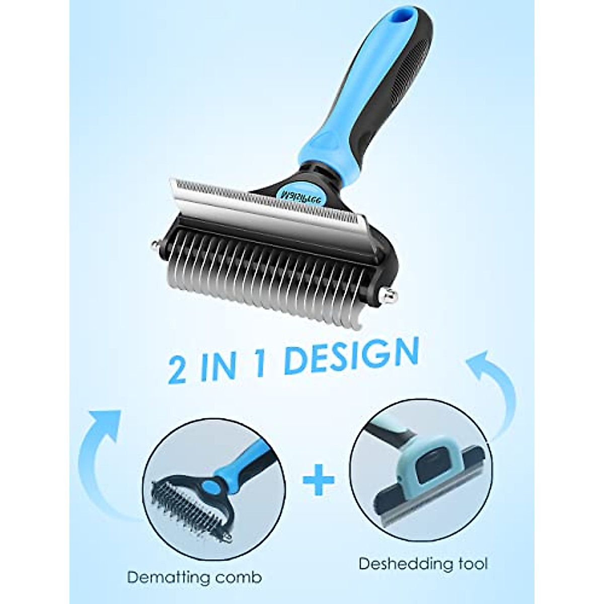 MalsiPree Dog Grooming Brush for Shedding - 2 in 1 Deshedding Tool and Undercoat Rake for Long and Short Haired Dogs with Double Coat - Dematting Comb and Pet Hair Deshedder Supplies (Large, Blue)