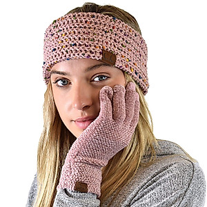 C.C Winter Warm Eco-Friendly Knit Chenille Touchscreen Texting Gloves, Rose