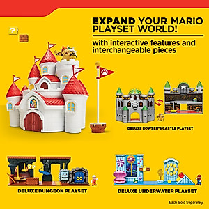 Super Mario Nintendo Deluxe Mushroom Kingdom Castle, Wall Display & Playset with (5) 2.5" Articulated Action Figures (Exclusive Bowser Figure, Princess Peach, Mario, Luigi & Goomba)