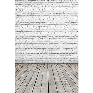 Harfirbe 5X7ft White Brick Photography Background Retro Wooden Floor Portrait Photo Studio