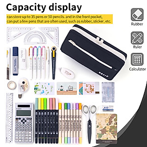 EASTHILL Big Capacity Pencil Case Pencil Pouch School Supplies for College Students Office Simple Stationery Pencil Holder Bag Teen Girls Women-Black