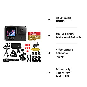 GoPro HERO9 Black, Sports and Action Camera Bundle with Froggi Accessory Kit, 64GB microSD Card, 1080p