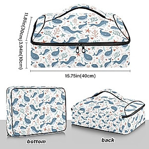 Kcldeci Insulated Thermal Food Carrier Insulated Casserole Carrier for Hot or Cold Food,Whales Ocean Insulated Tote Bag for Potluck Cookouts Parties Picnic,Lasagna Lugger