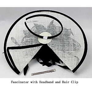 Z&X Sinamay Fasciantor Derby Church Hats for Women Floral Feather Wedding Tea Party Headpiece with Headband Clip Black and White