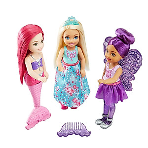 Barbie Mattel Dreamtopia-Pack of 3 Chelsea Mermaid, Fairy and Princess Dolls, Multicolor FPL86