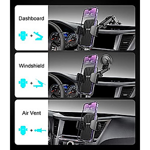 Phone Mount for Car,【Upgraded Stepless Adjustment Suction Cup】 Car Phone Holder Mount Dashboard Windshield Vent Universal Cell Phone Holder Mount for All Smartphones