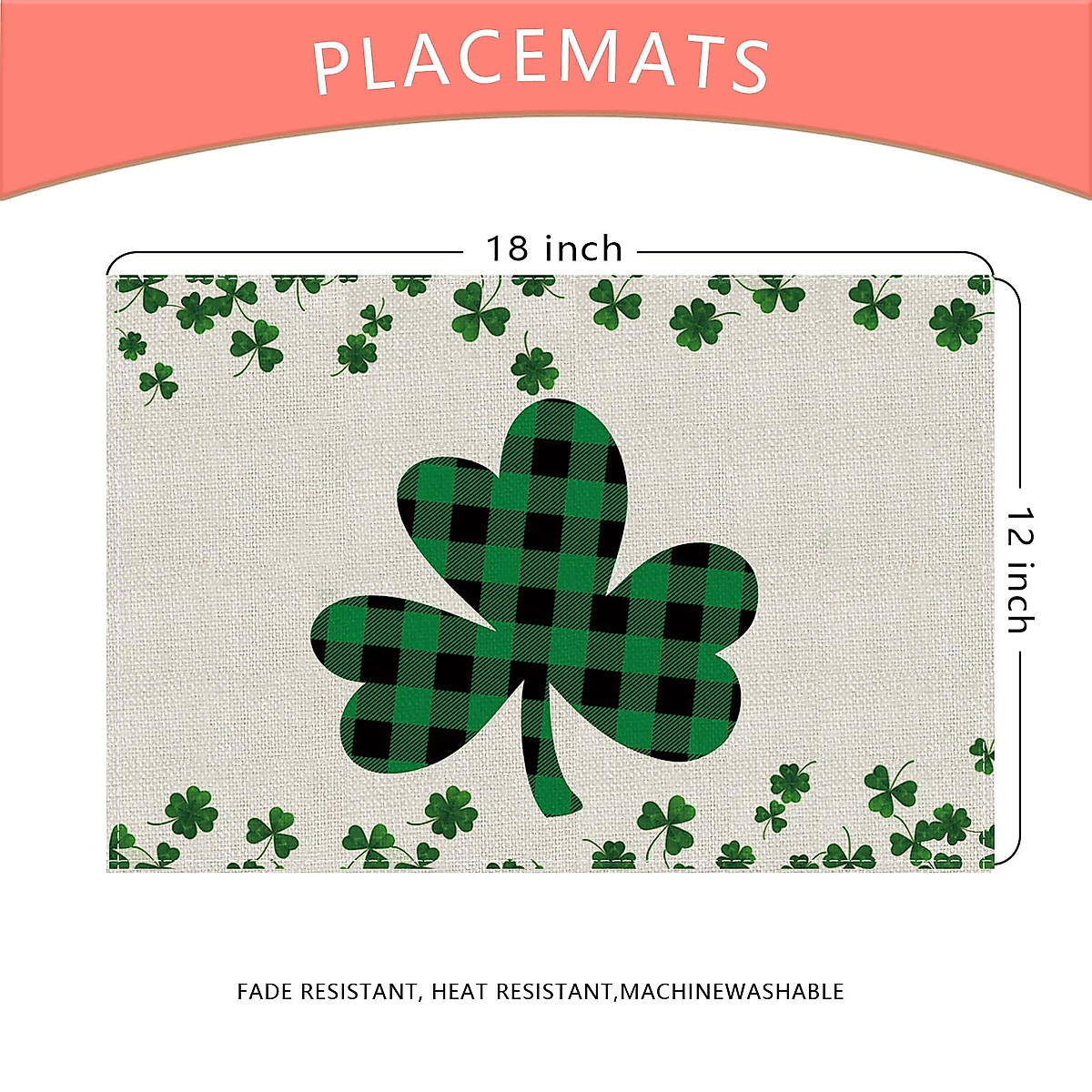 Ciwolce Green White Shamrock St Patricks Day Placemat Set of 4, Saint Patty's Day Kitchen Dining Table Mat Home Indoor Decoration
