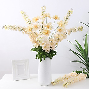 Heave 3Pcs Blue Delphinium Fake Silk Flower Arrangement Wedding Bouquet Blossoms Flowers with Stems for Indoor Outdoor Home Garden Wedding Party Decortaion Light Blue