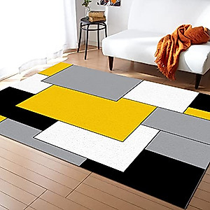 Yellow Black Geometric Area Rugs Indoor Non-Slip Rectangle Rug 2x3 ft, Abstract Color Block Yellow Black Gray Rug Rubber Backing Floor Mats Contemporary Home Decor Carpet for Entryway Living Room