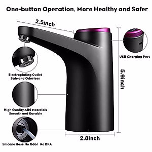 Enutogo Water Bottle Pump 5 Gallon Water Dispenser, Water Pump for 5 Gallon Jug USB Charging, Automatic Drinking Water Dispenser Pump, Portable Electric Water Dispenser for 2-5 Gallon Bottle, Black