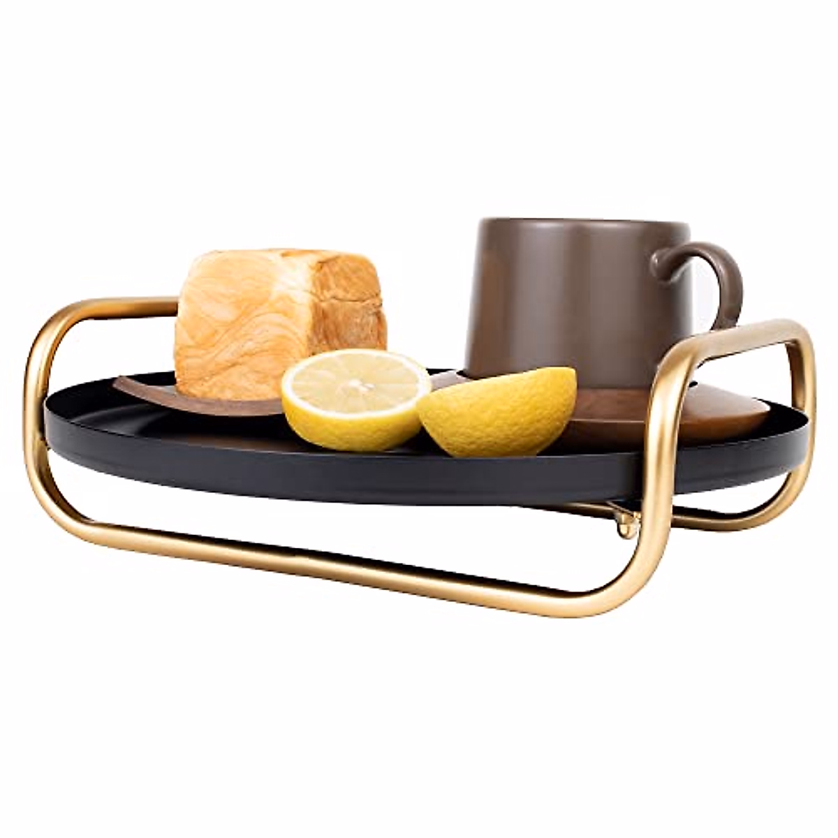 Decorative Trays - Metal Coffee Table Tray, Decorative Serving Tray with Gold Handle - Perfect for Coffee Table, Coffee Bar, Kitchen Counter, Dining Table (Black Gold)