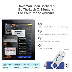 Leizhan Micro USB Flash Drive 128GB Thumb Drive Micro OTG Memory Stick Pendrive USB 2.0 Jump Drive Android Memory Stick U Disk, Blue