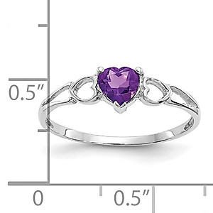 Jewelry Stores Network Amethyst Heart February Birthstone Ring in Real 14k White Gold Size 6