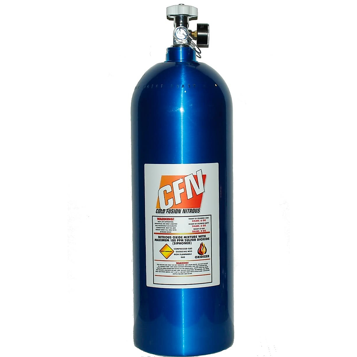 Cold Fusion Nitrous | Nitrous Bottle with High Flow Valve, Gauge and 8AN Blow Off Fitting with cap (20LB)