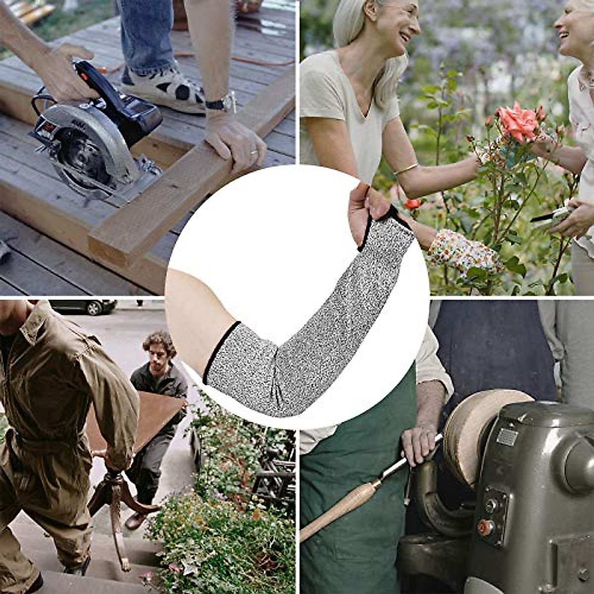 DEYAN Cut Resistant Sleeves, 2 Pairs Level 5 Arm Protection Sleeves with Thumb Hole, 18 inch Extra Long Arm Protectors, Safety Arm Guard for Garden Farm Yard Working, (Black,Grey)