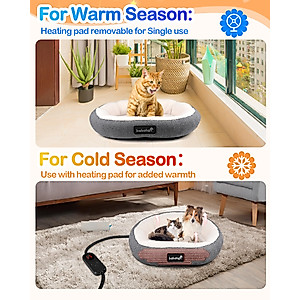 Hesiwondoo Heated Cat Bed Indoor with Adjustable Temperature Control, Heated Pet Bed for Small Dogs Auto Shutoff Soft & Cozy Donut Design, Waterproof & Flame-Retardant, Machine-Washable Cover