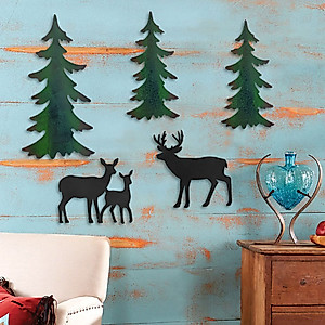 Limygus Metal Wall Art - Deer Pine Wall Decor Hanging Forest Decor Antique Metal Art Metal Wall Decor Home Bedroom Office Outdoor Decorations 5 Pieces