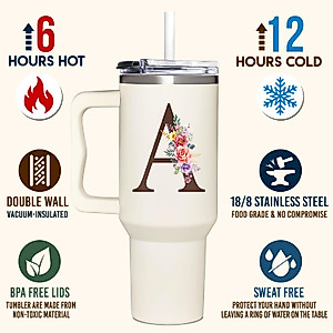 Personalized Gifts For Women - Personalized Gifts For Birthday, Christmas - Monogrammed Gifts Customized Gifts For Woman, Mom, Wife, Best Friend, Sister, Coworkers - Custom Tumbler With Handle 40oz