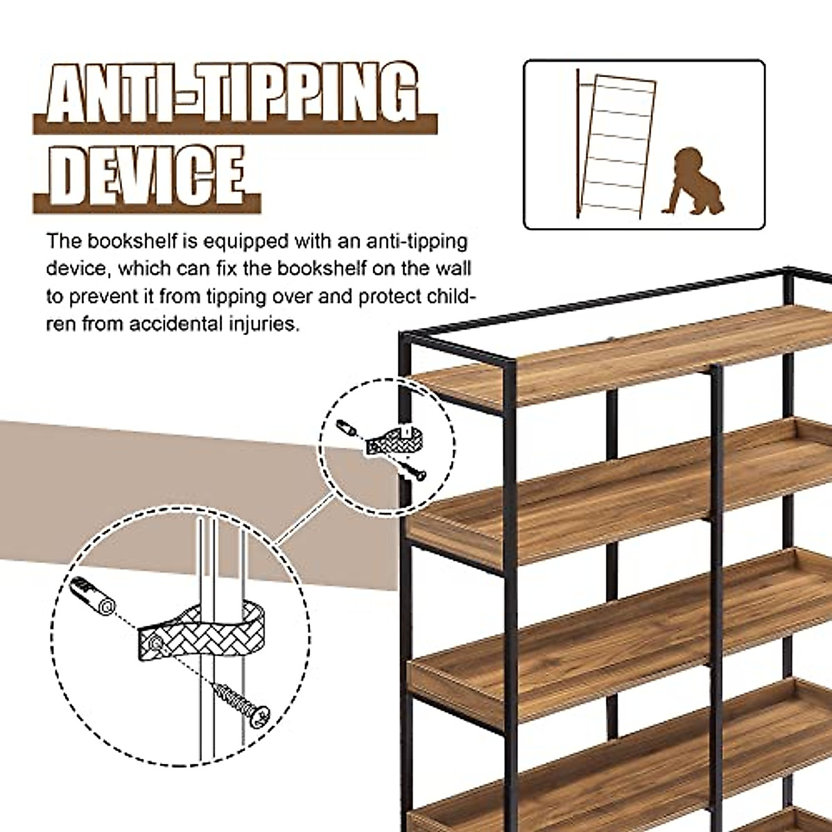 Merax 6-Tier Tall Bookshelf Bookcase, Freestanding Open Large Vintage Industrial Storage and Display Shelves for Home Office