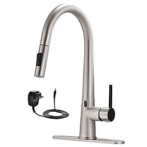 Touchless Kitchen Faucet with AC Adapter, Smart Motion Sensor Hands Free Single Handle Kitchen Sink Faucet with Pull Down Sprayer, Brushed Nickel