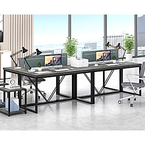 EXCEFUR 55 inch Computer Desk, Vintage Work Desk for Home Office, Rustic Wood and Metal Study Writing Table, Grey