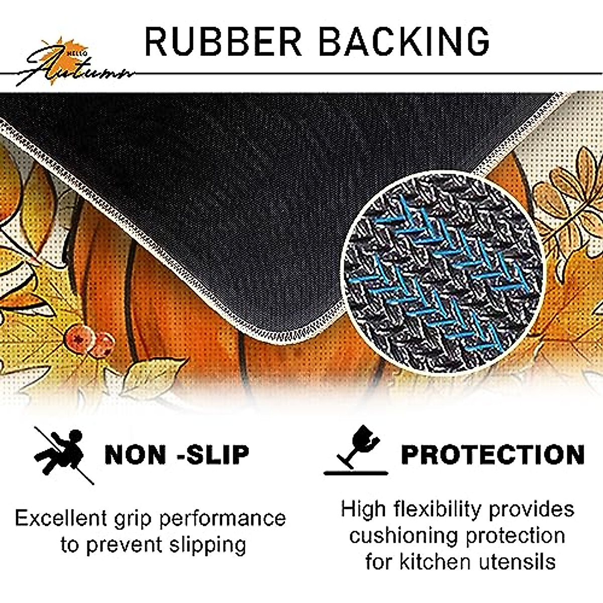 Tailus It's Fall Y'all Pumpkin Patch Kitchen Rugs Set of 2, Autumn Maple Leaves Kitchen Mats Decor, Teal Farmhouse Thanksgiving Floor Door Mat Home Decorations - 17x29 and 17x47 Inch