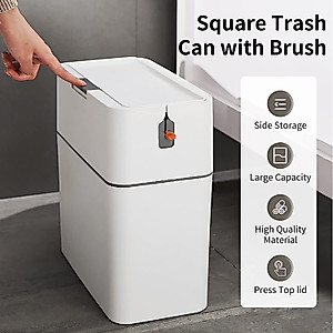 Lingerlanden 3 Gallon Plastic Trash Can with Lid, White, 12L