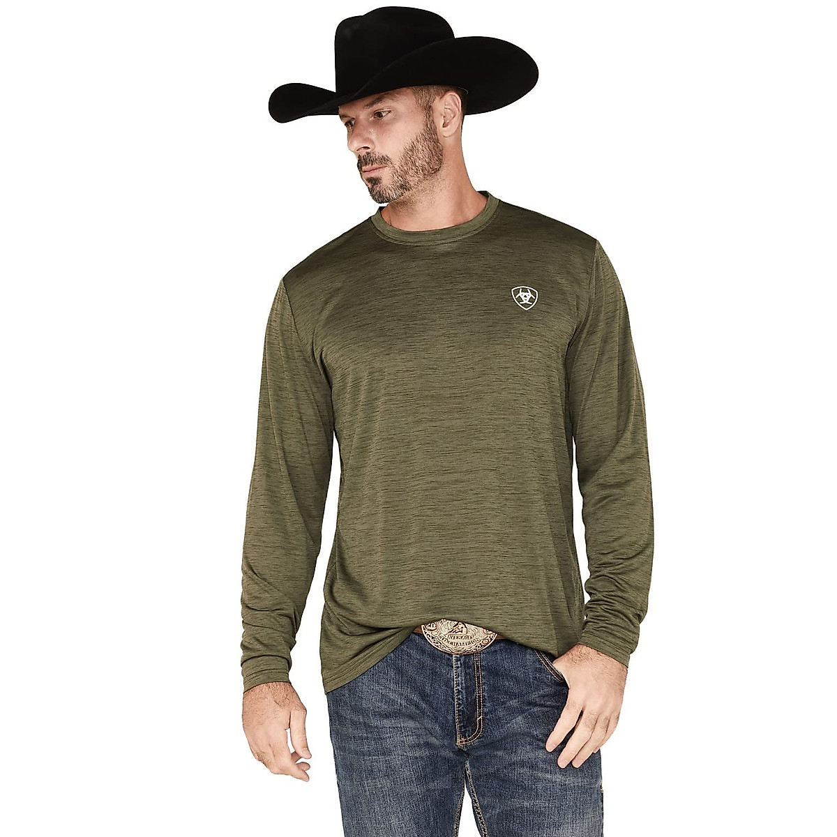 ARIAT Men's Charger Tek Camo Flag Back Graphic T-Shirt Olive Medium