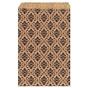 RJ Displays- 200 Pack Damask Brown Kraft Paper Bags, 5" x 7" inch for Candy, Cookies, Small Gift, Crafts, Party Favor, Cookies, Candy, Chocolate, Small Gifts, Sandwich, Jewelry Merchandise