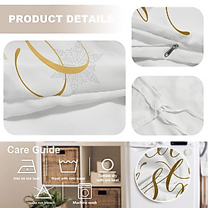 BaoNews Golden Christmas Merry Christmas Duvet Cover Set King Size,3 Pieces Silver Gray Snowflake Bedding Set Hotel Quality 100% Cotton Comforter Cover Set with 2 Pillowcases(No Filler)