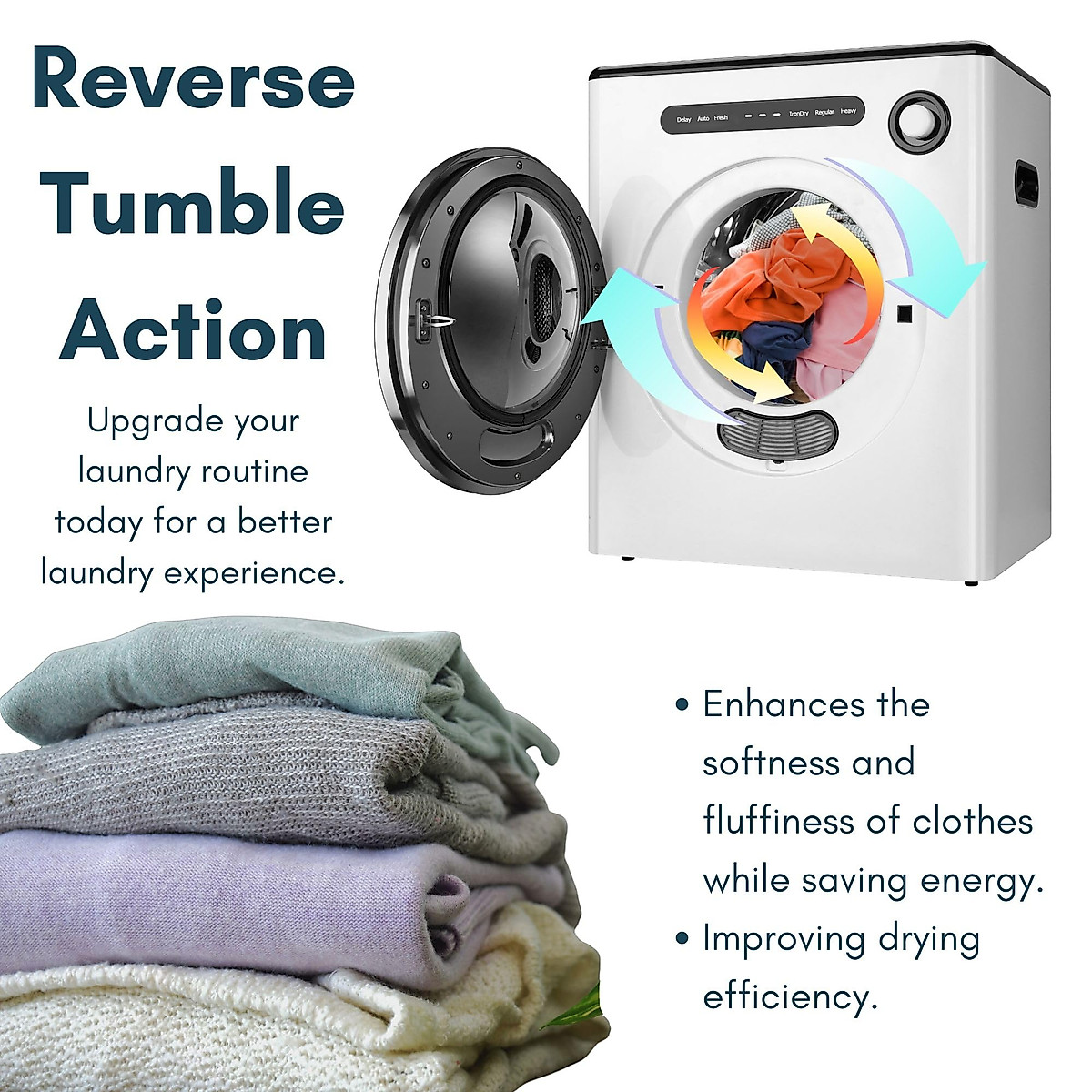 Dessiz 110V Portable Clothes Dryers 970W Compact Dryer 1.6cu.ft Front Load Stainless Steel Electric Dryers Machine with Exhaust pipe for Apartment,RVs,Dorms,Auto Stop and Easy Control