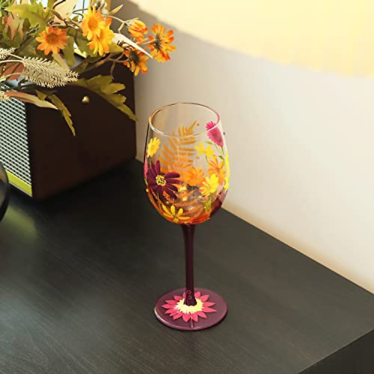 NymphFable Forever Flower Wine Glass 15oz Hand Painted Wine Glasses, Colorful Wine Glasses Birthday Wedding Gifts for Women