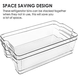 Refrigerator Organizer Bins, Vtopmart 4 Pack Large Clear Plastic Food Storage Bin with Handle for Freezer, Cabinet, Fridge, Kitchen Pantry Organization and Storage, BPA Free, 14.5" Long