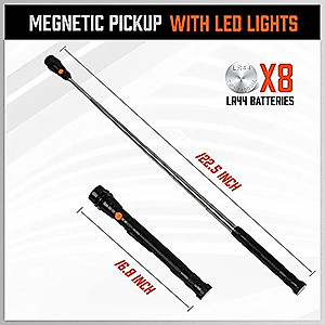 HORUSDY 3PCS Telescoping Magnetic Pickup Tool with LED Lights, 16lb Pick Up Rod, 360 Swivel Adjustable Inspection Mirror, Gadget Tool for Men
