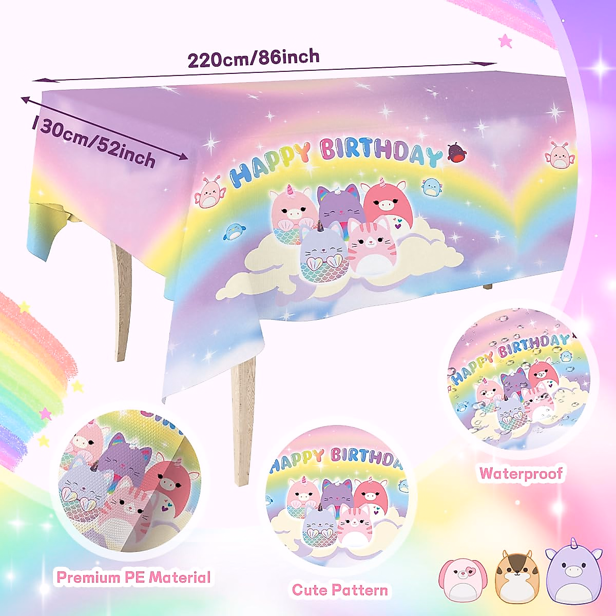 CAILESS Kawaii Squish Birthday Party Supplies, 117Pcs Cute Kitty Animal Party Decoration Include Plates Cups Napkins Cutlery Tablecloth Disposable Set Serves 16 Guests for Kids Birthday Party