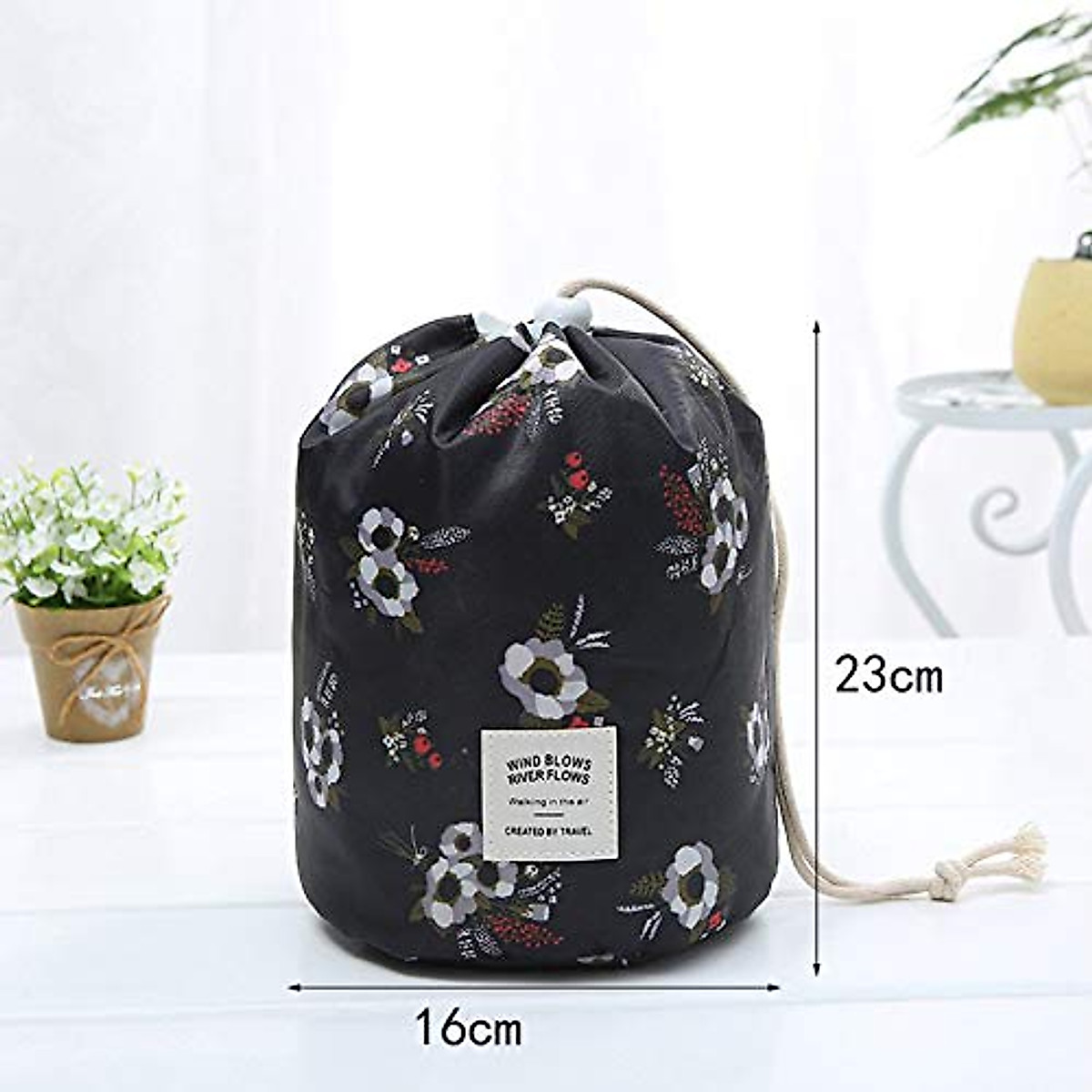 UpOne Barrel Makeup Bags, Travel Large Capacity Waterproof Portable Fashion Drawstring Cosmetic Toiletry Bag(Bag Only), Pack of 2 (Flower + Cactus)