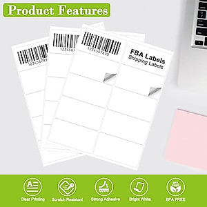 1000Pcs Return Address Labels, Razuvo 2" x 4" Printable Shipping Labels Standard Mailing Labels for Laser & Inkjet Printers, Strong Adhesive Sticker Labels (100 Sheets - Easy to Peel）