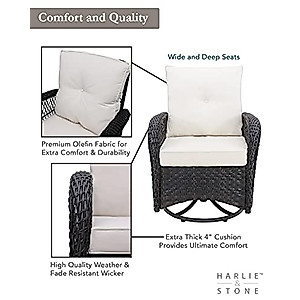 Harlie & Stone Outdoor Swivel Rocker Patio Chairs Set of 2 and Matching Side Table - 3 Piece Wicker Patio Bistro Set with Premium Fabric Cushions Outdoor Furniture (Dark Wicker Chair Beige Cushion)