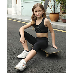 Stelle Girls Active Capri Legging Yoga Pants for Workout Sport Running (2 Piece Black, S), Little Kid