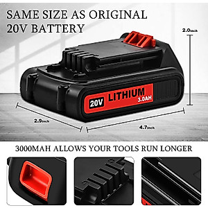 2 Pack 20Volt 3.0Ah MAX LBXR20 Repalcement for Black and Decke 20v Lithium Battery Compatible with Black and decker 20v battery LB20 LBX20 LST220 LBXR2020-OPE LBXR20B-2 LB2X4020 Cordless Tool（red）