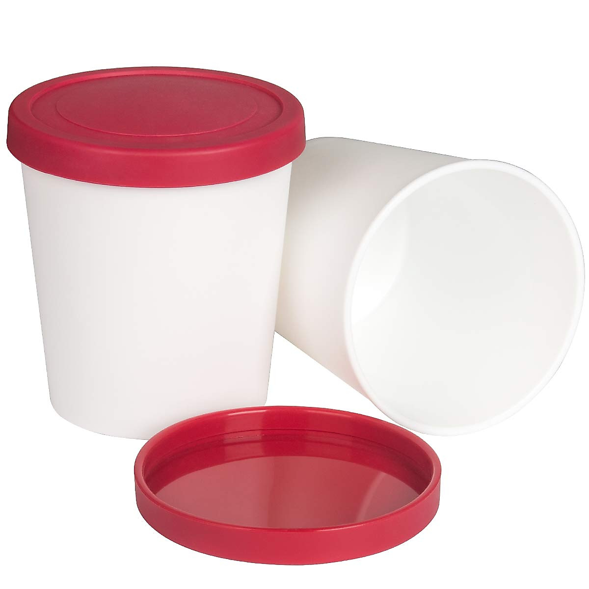 DUNCHATY Ice Cream Containers (Set of 2, 1 Quart Each) Freezer Dessert Containers Reusable Ice Cream Storage Tubs with Silicone Lids for Homemade IceCream Frozen Yogurt Sorbet Red