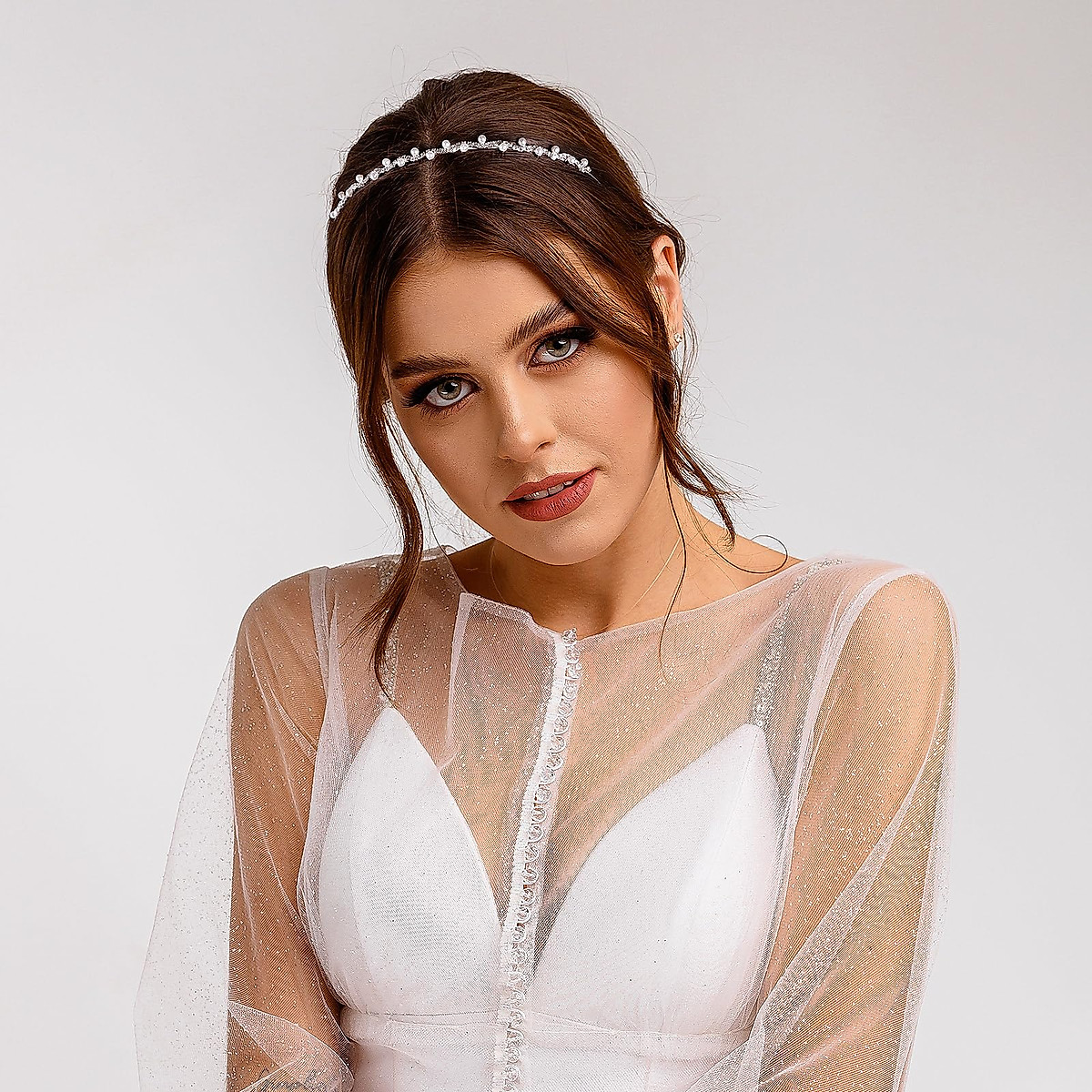 4Pack Bridal Headband Rhinestone Headbands Crystal Flower Girl Leaves Crown Head Band Tiara Wedding Hair Accessories, Silver