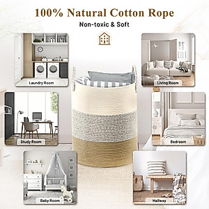 Jolitac 58L Large Woven Laundry Hamper, Laundry Basket with laundry Bag Blanket Basket Tall Wicker Laundry Baskets for Clothes Pillows Towels Shoes in Living room Bedroom, 15" x 20"