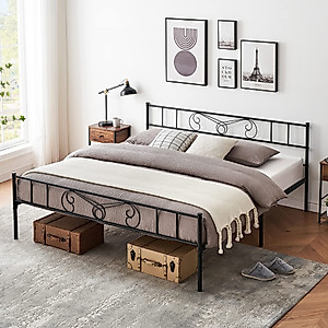 GAOMON King Bed Frame Platform with Headboard and Footboard, Metal Bed with Storage Space, Mattress Foundation, No Box Spring Needed, Easy Assembly, Black (King)