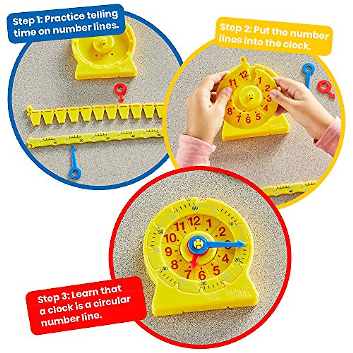hand2mind - 92286 Number Line Clock for Kids Ages 5-10, Turn A Number Line Into A Clock, Hands-on Way to Go from Counting Numbers to Telling Time, Learning to Tell Time Clock, Homeschool Supplies (Set of 1)