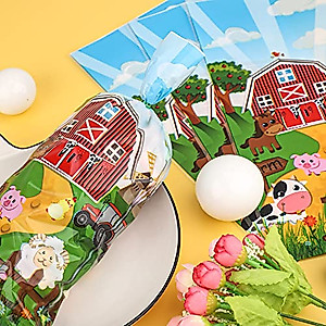 100 Pieces Farm Animal Cellophane Bags Farmhouse Party Treat Bag Cow Sheep Pig Printed Candy Goodie Bags with 100 Twist Ties for Birthday Baby Shower Party Favors Chocolate Snacks Cookies Packaging