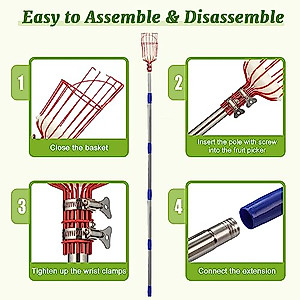 Fruit Picker, 10FT Long Handle Fruit Picker with Basket, Fruit Catcher Tool for Apple Mango Pear Orange Avocado Lemon Citrus Tree Picker