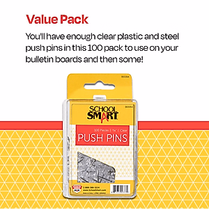 School Smart 003354 Clear Push Pin, 3/8" L (Pack of 100)